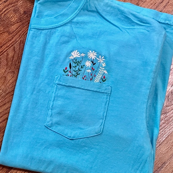 Comfort Colors | Tops | Wildflowers Embroidered Pocket Tee | Poshmark
